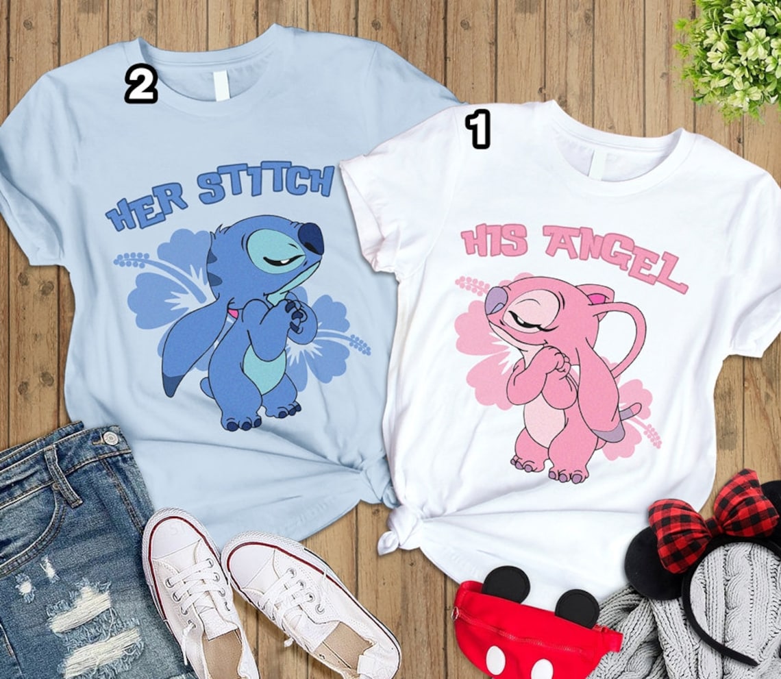 Stitch and Angel Couple Png, Her Stitch and His Angel Png, Cute Stitch ...