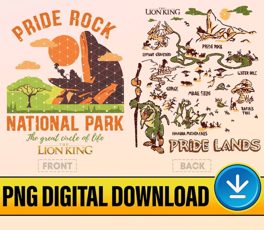 Rafiki Simba Pride Lands Map Png, Retro Lion King Disneyland Png ...