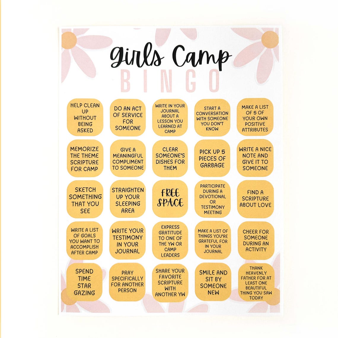 LDS Girls Camp Bingo, YW Camp Game, Scavenger Hunt for Yw, Girls Camp ...