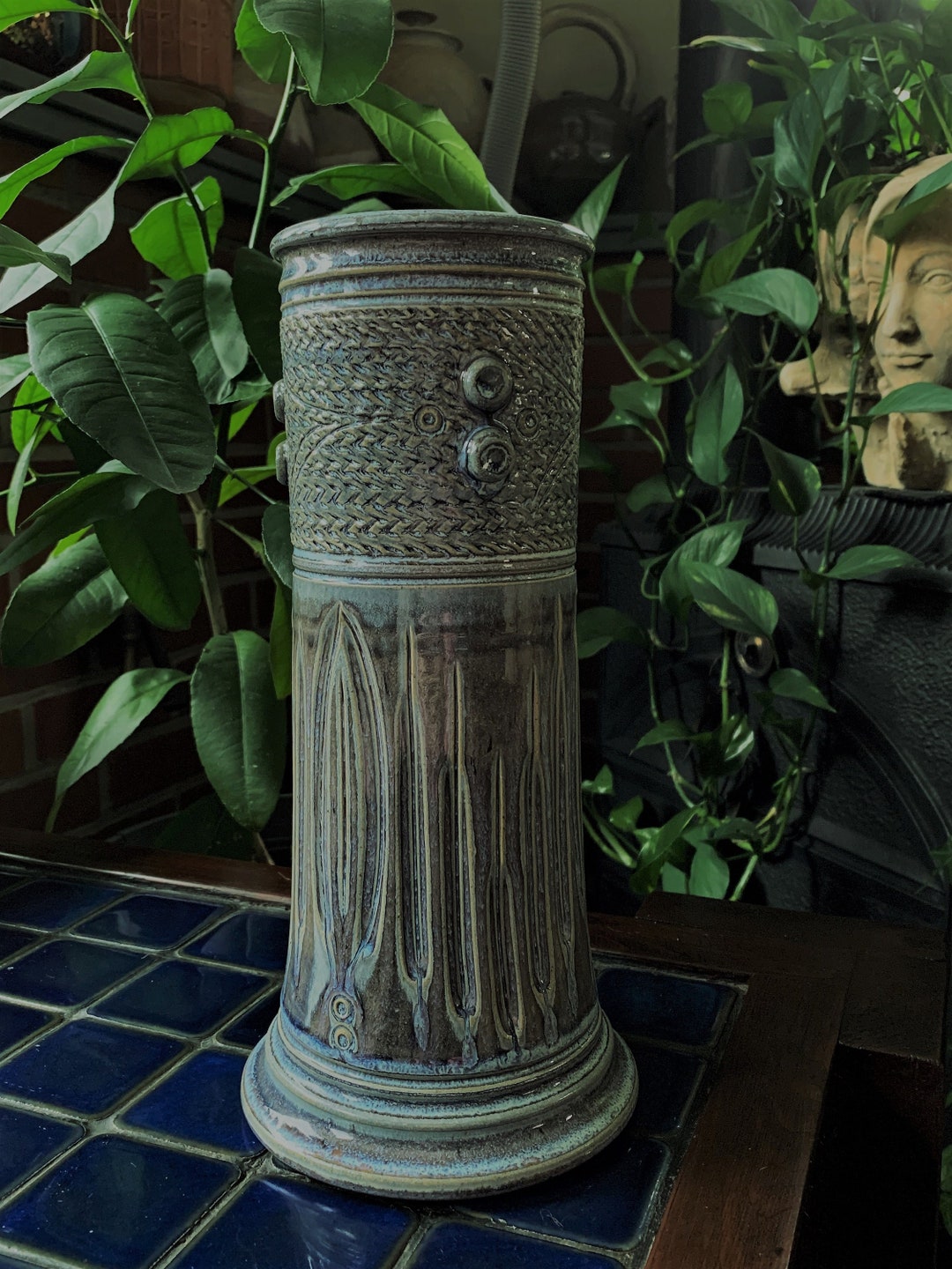 Wheel-thrown Wood-fired Pottery Cylinder Vase Light Blue/gray 11 5/8x5 ...