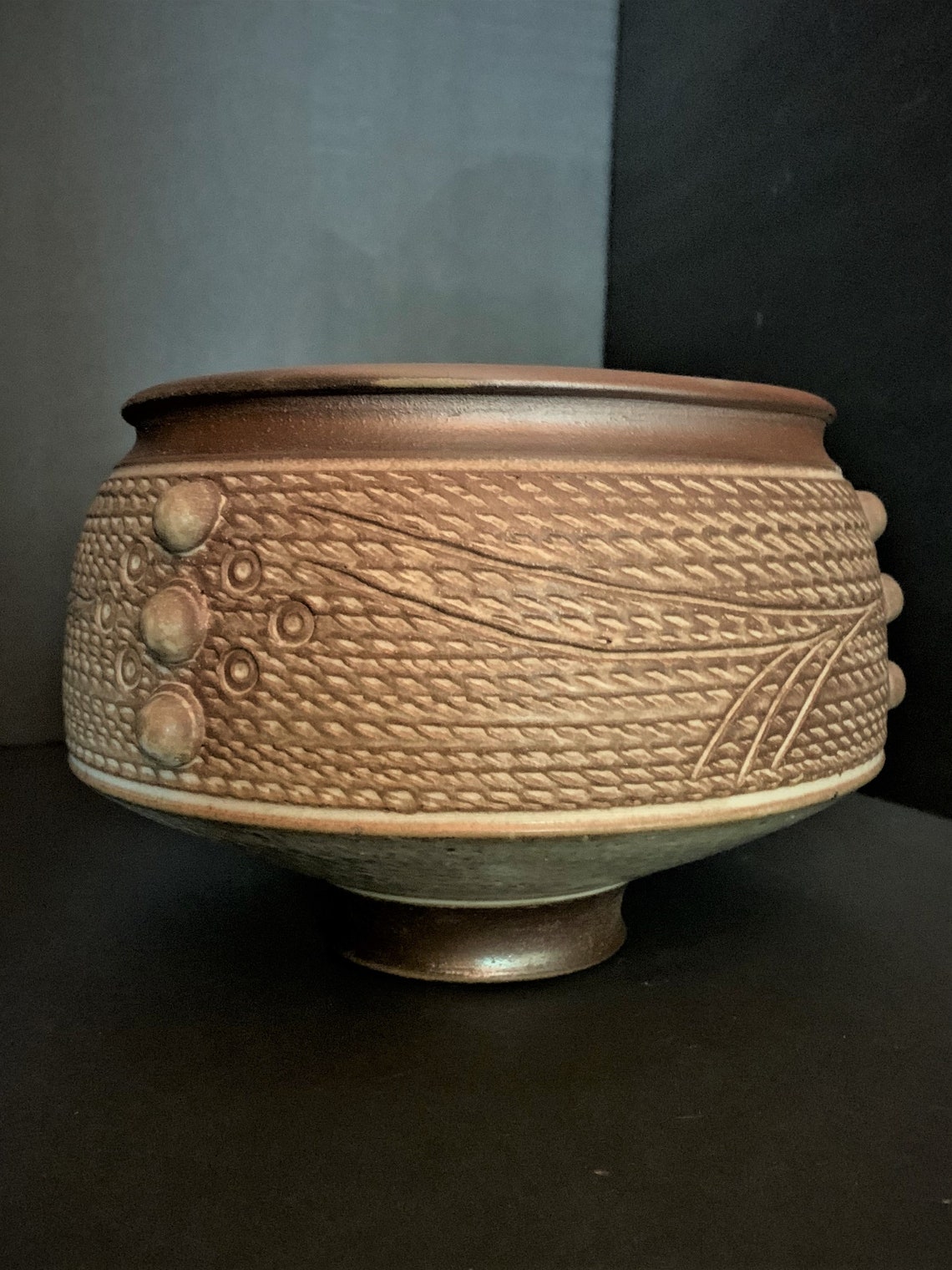Wheel-thrown Wood-fired Pottery Bowl 6hx9wx6 1/4 Opening Cream Brown ...