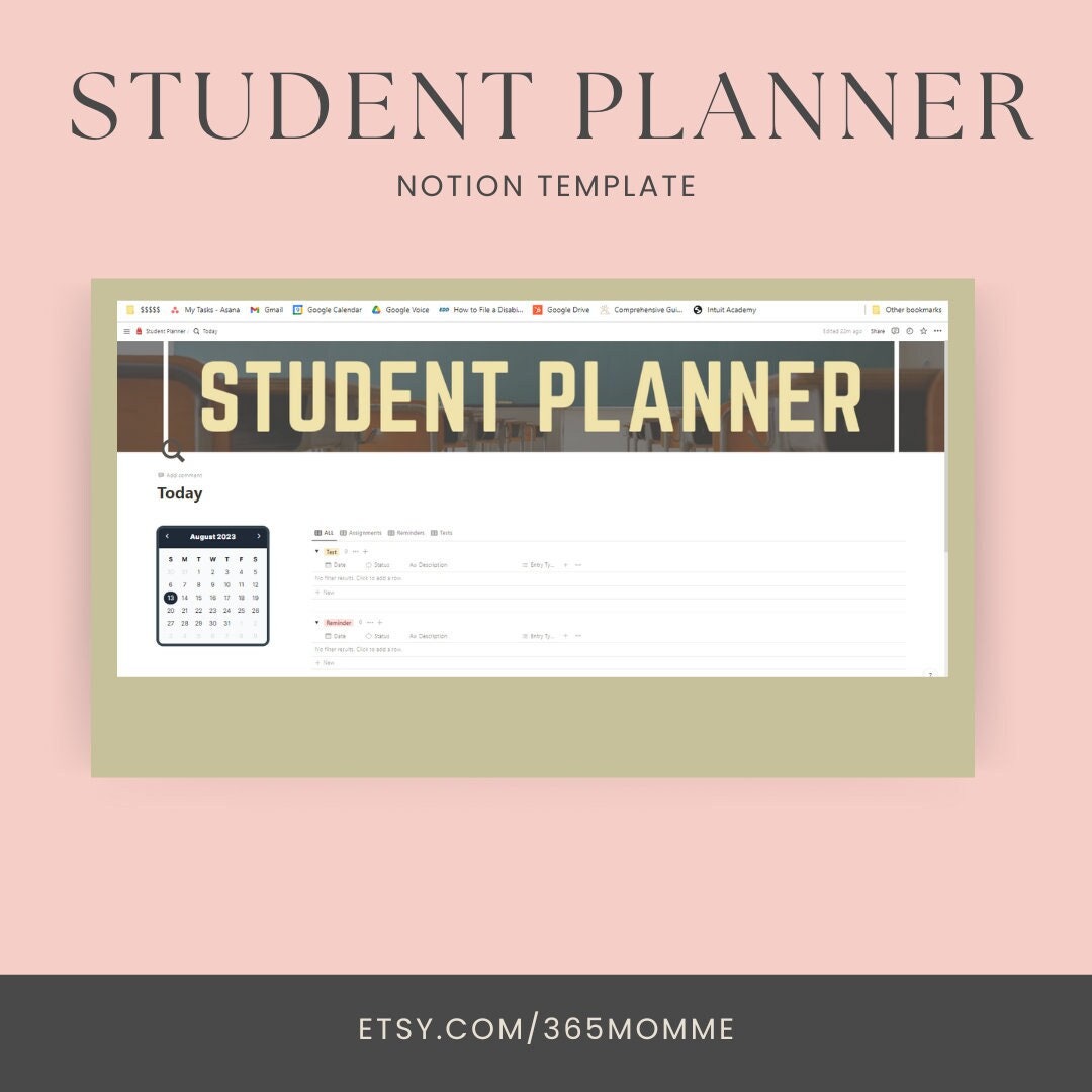 Student Planner Notion Template 2023-2024 Assignment Tracker, Calendar ...