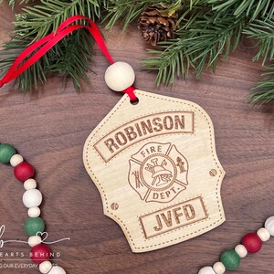 Fire Fighter Helmet Shield Engraved Wood Christmas Ornament ...