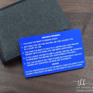 Motors Officer Engraved Miranda Card, Laser Engraved Miranda Rights ...