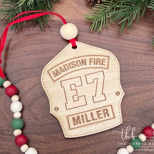 Fire Fighter Helmet Shield Engraved Wood Christmas Ornament ...