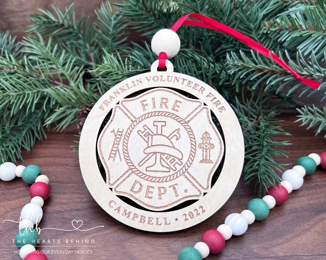 Custom Fire Department Wood Christmas Ornament, Laser Engraved Fire EMS ...