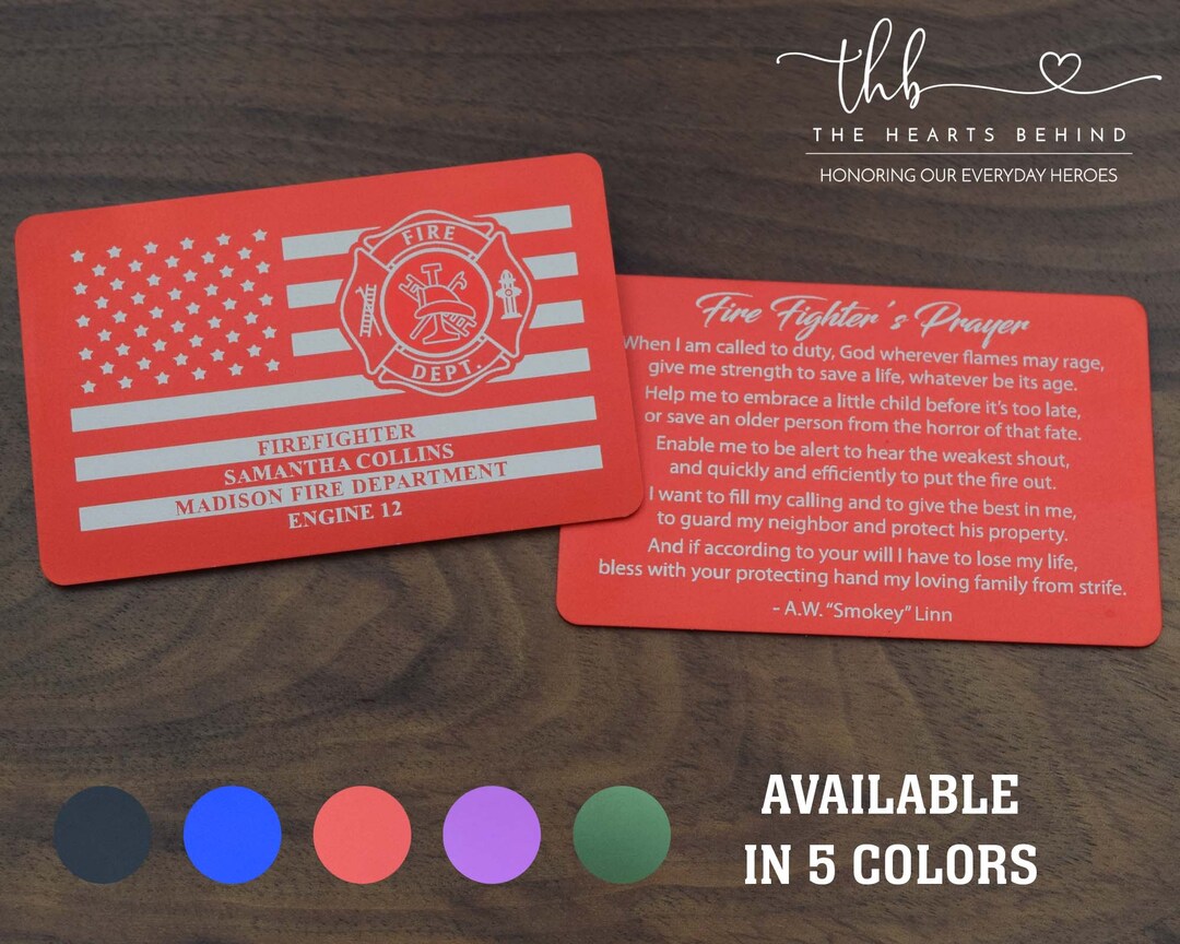 Engraved Firefighter's Prayer Card, Laser Engraved Prayer, Fire Fighter ...