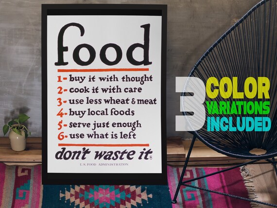 Food Don't Waste It Rules Sign 1917 WPA Digital Posters | Etsy