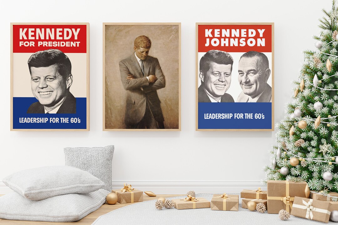 JFK Set of 3 Wall Art Poster Prints- John F Kennedy Presidential ...