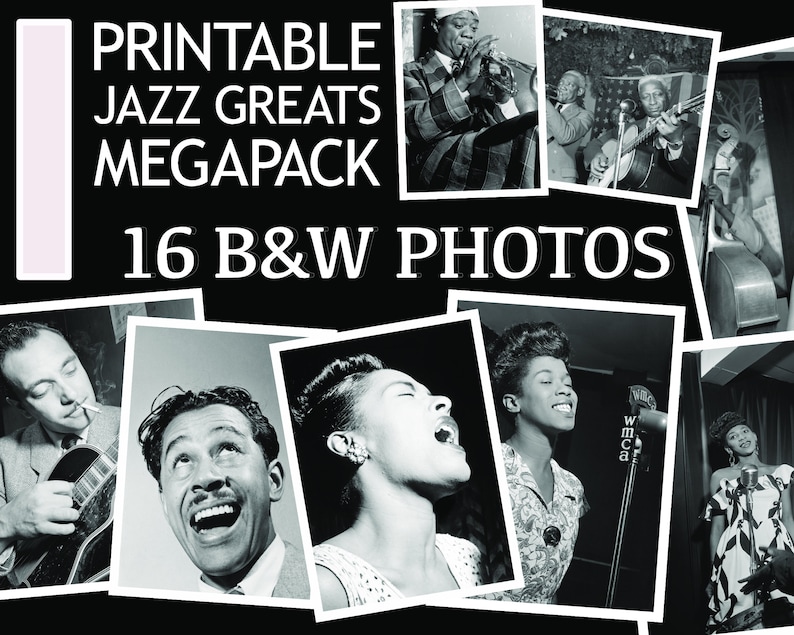 Jazz Greats Megapack 16 Printable Iconic B&W Photos of Jazz Legends ...