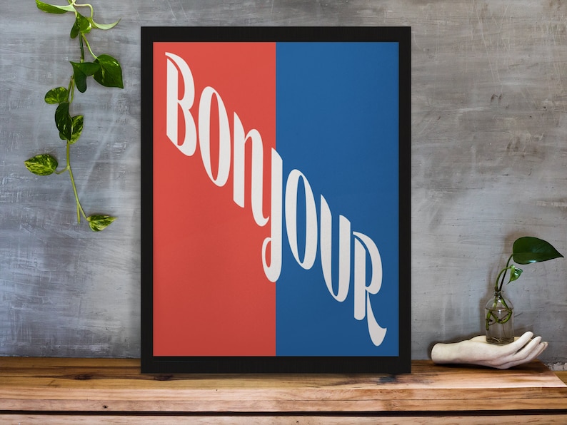 Bonjour, Hello in French, France Flag Colors, Printable Art Poster ...