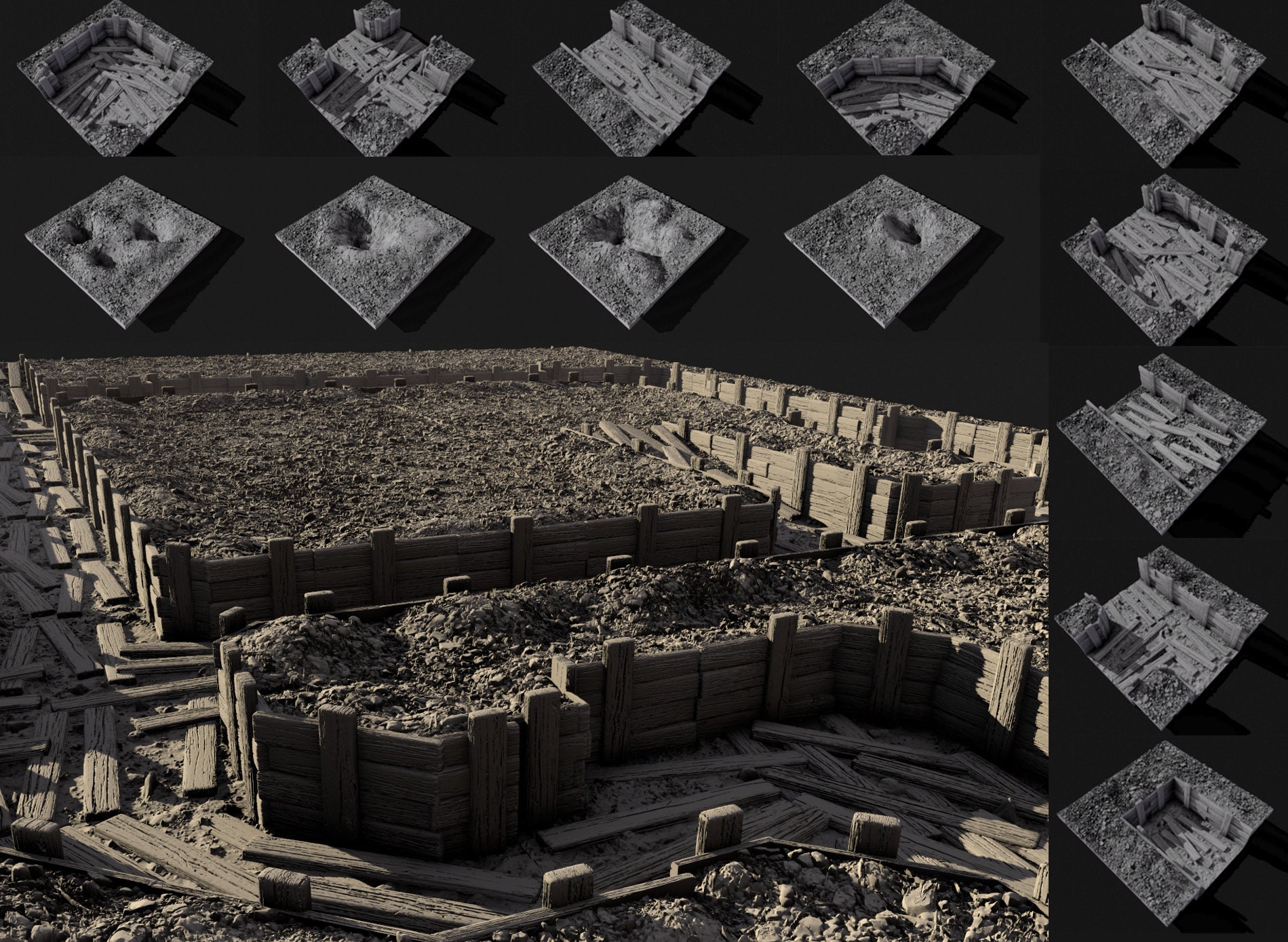 3D Printable Trench Terrain 6 X 6 Tiles STL Files Modular Battlefield ...