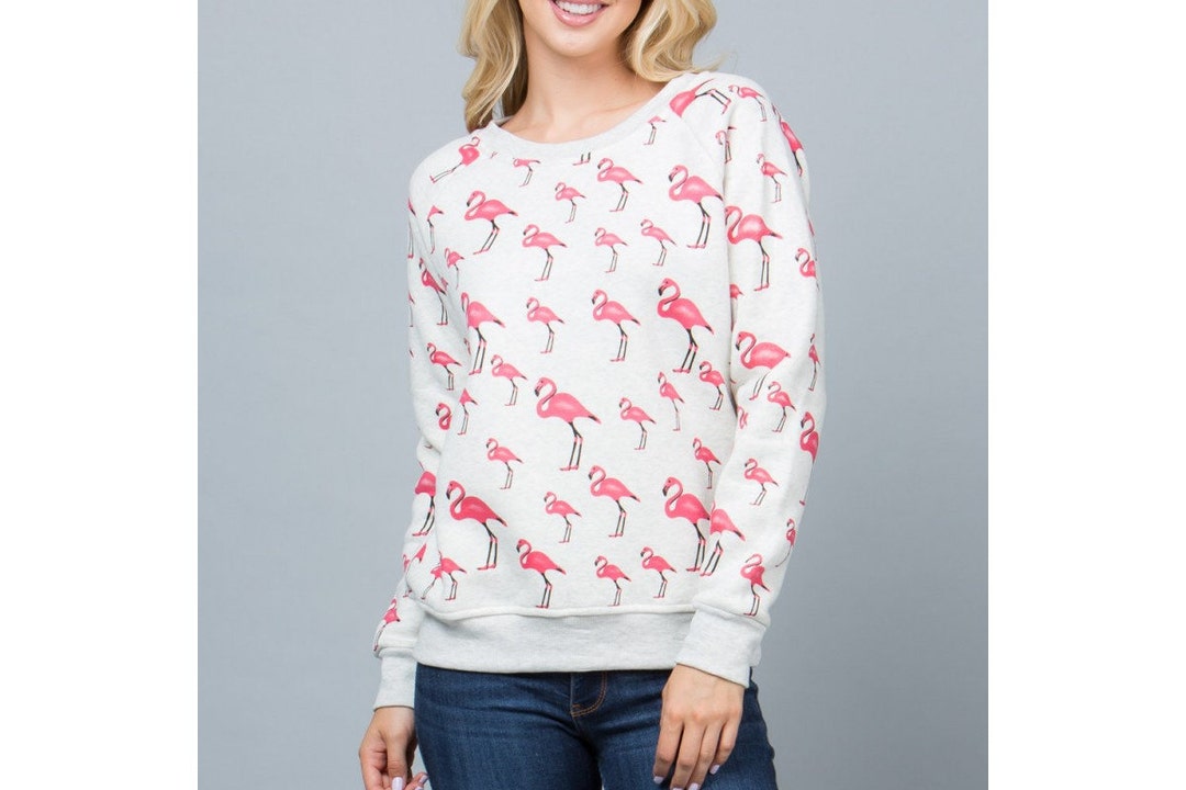 Flamingo Print Sweatshirt With Fleecing - Etsy