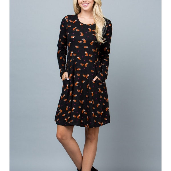 Fox Print Dress - Etsy