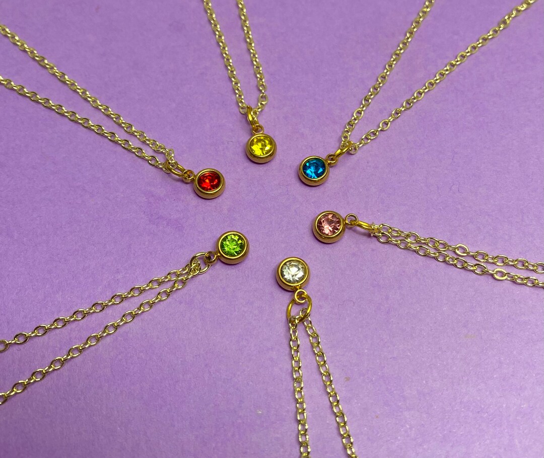 Birthstone Necklace // Birth Month Charm Necklace, Gold Multicoloured ...