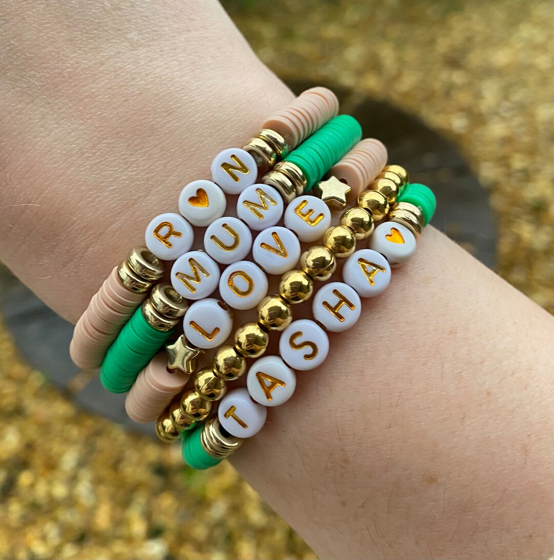 Custom Gold Beaded Bracelet // Name Bracelet, Personalised Bead ...