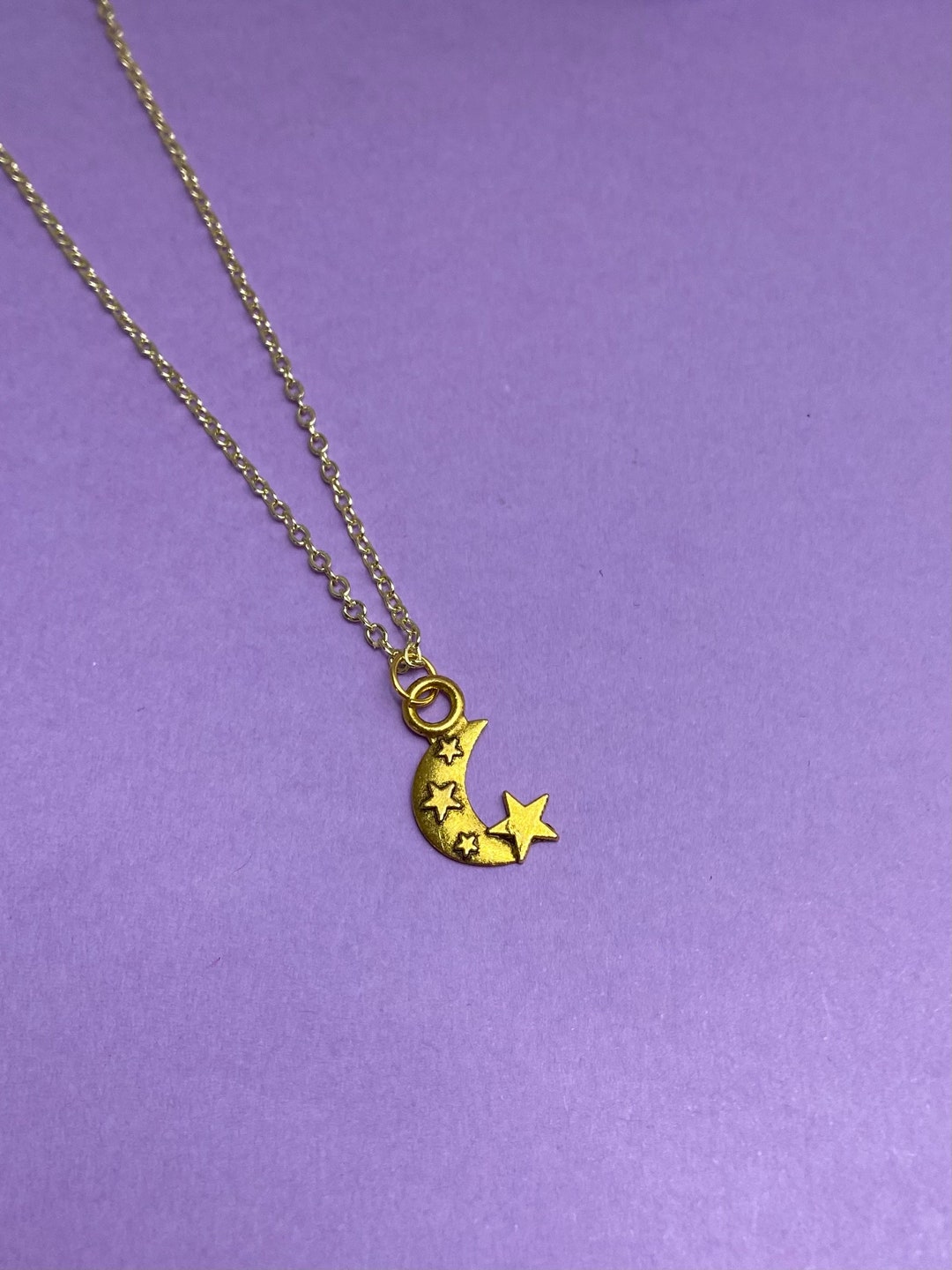 Moon and Star Necklace // Moon Charm, Gold Star Necklace, Gold Charm ...