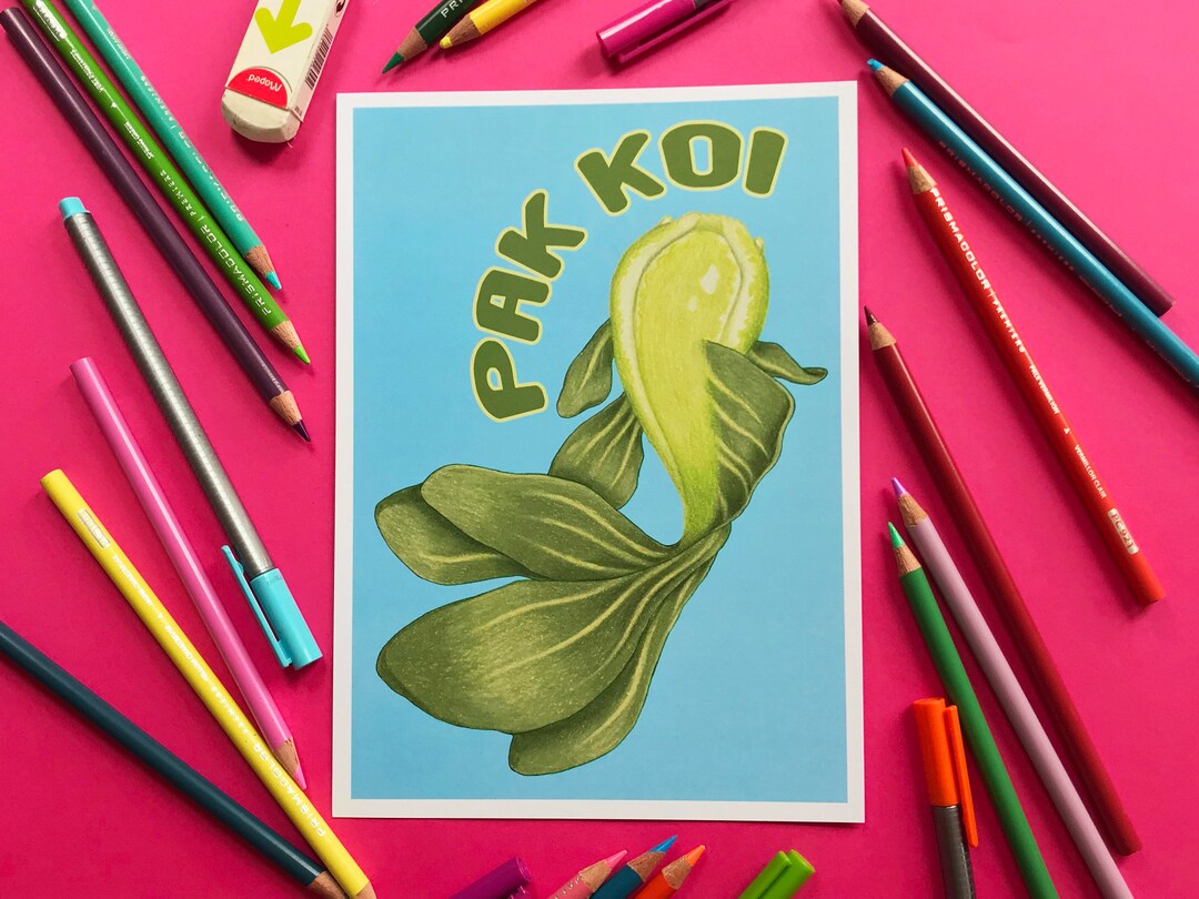 Pak Koi Funny Fish Pun Illustrated Digital Art Print, Pak Choi, Bok ...
