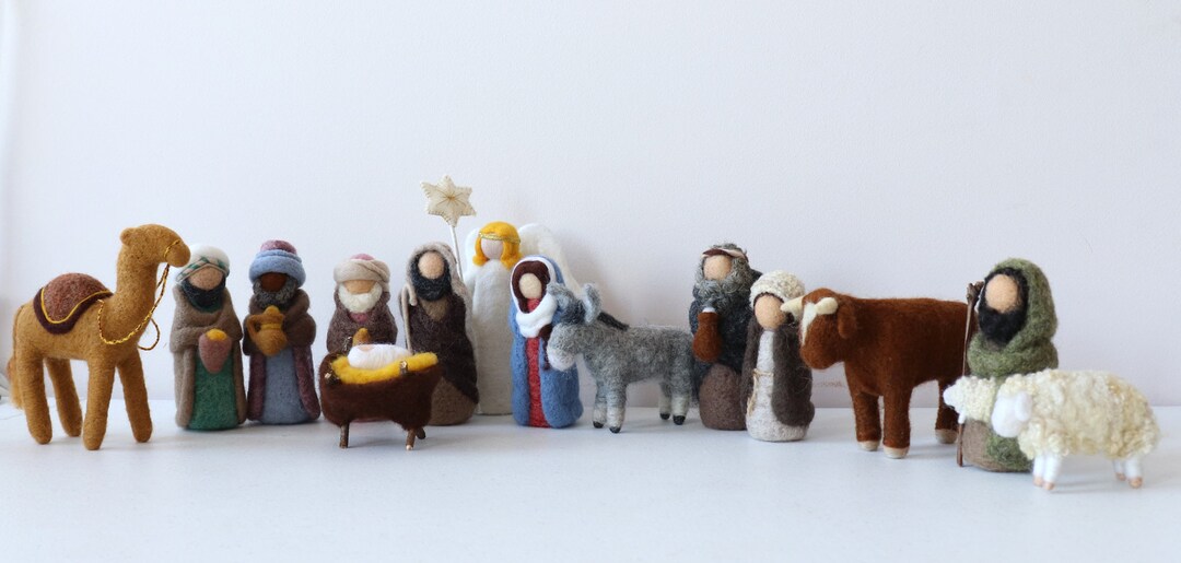 Felted Nativity Set 14 Pieces. Needle Felt Nativity Scene. Waldorf Holy ...