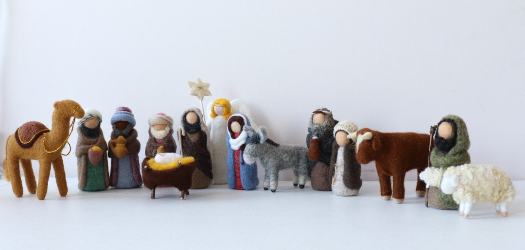 Felted Nativity Set 16 Pieces. Needle Felt Nativity Scene With Animals ...