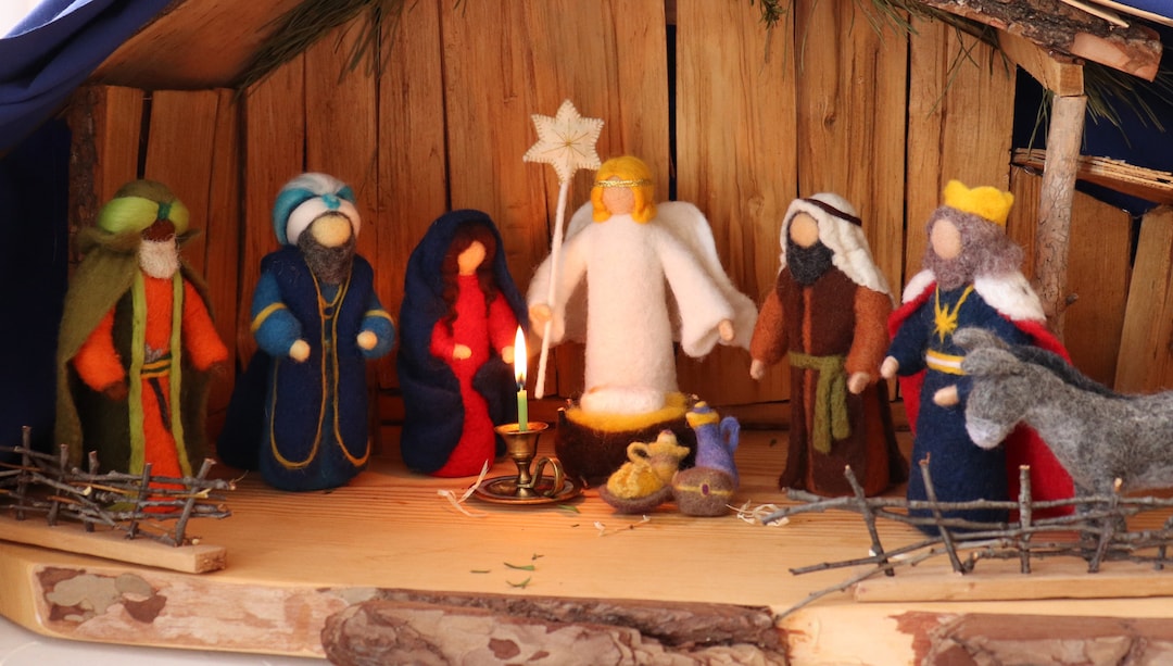 Needle Felt Nativity Scene. Nativity Set of 9 Figurines. Christmas ...