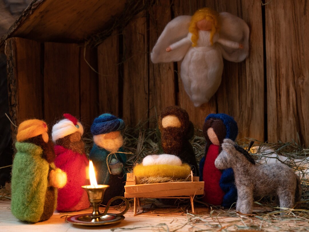 Felted Nativity Set 8 Pieces. Needle Felt Nativity Scene. Waldorf Holy ...