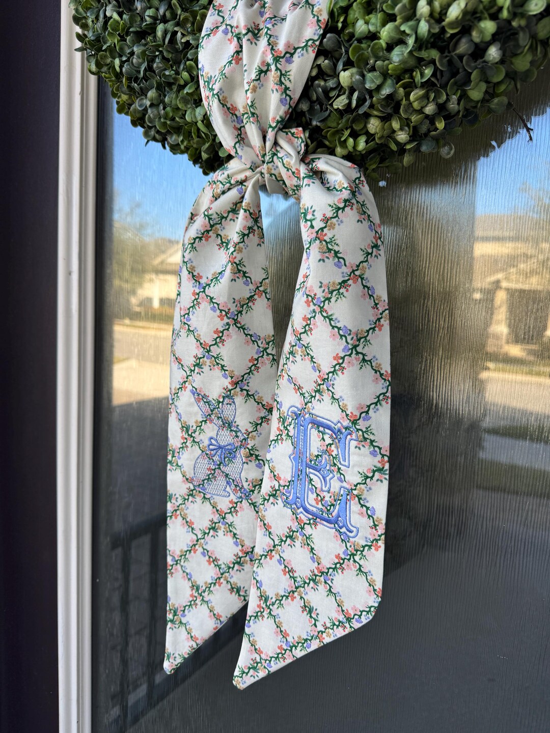 Monogrammed Easter Wreath Sash for Front Door on Rifle Paper Co Floral ...