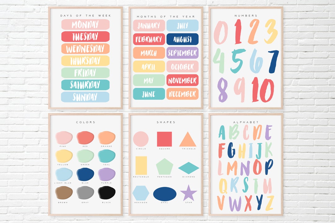 6 Piece Set Classroom Pastel Watercolor Art Instant Digital Download ...