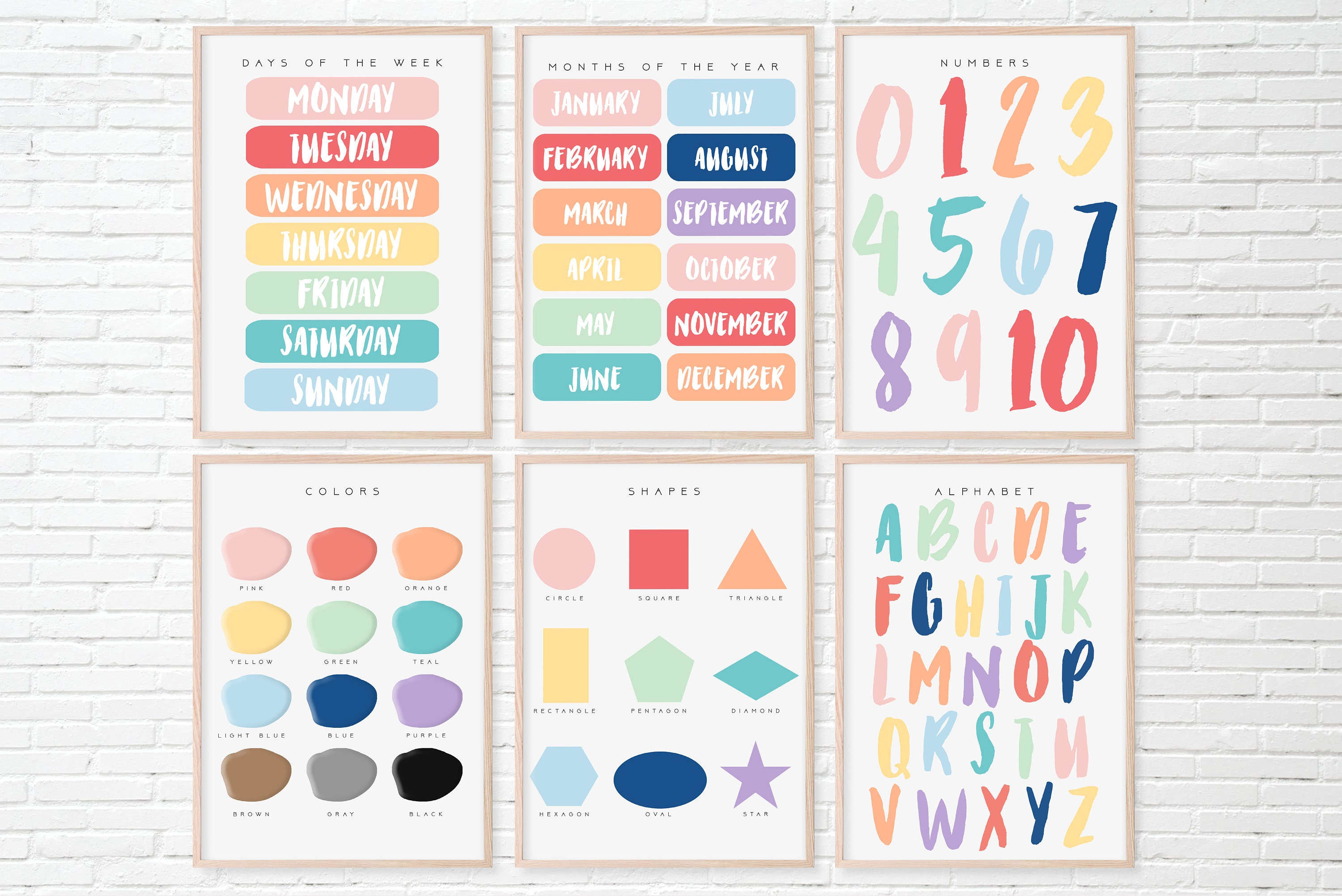 6 Piece Set Classroom Pastel Watercolor Art Instant Digital Download ...