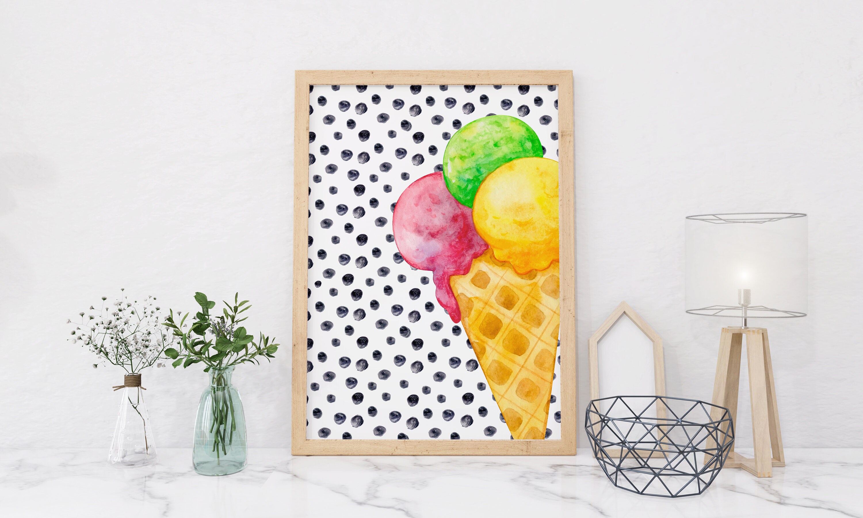 Polka Dot Watercolor Ice Cream Wall Art Instant Digital Download Sign ...
