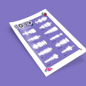 Olivia Rodrigo Sour Poster Sound Wave Tracklist Minimal Soundwave Art ...