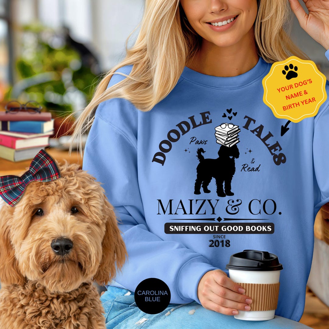 Personalized Doodle Dog Book Lover Sweatshirt, Custom Goldendoodle ...
