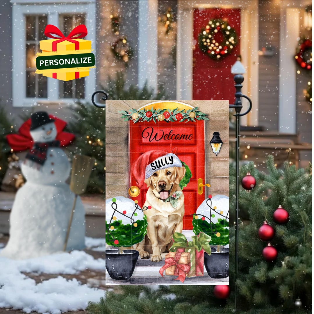 Personalized Yellow Labrador Retriever Dog Christmas Flag, Yellow Lab ...