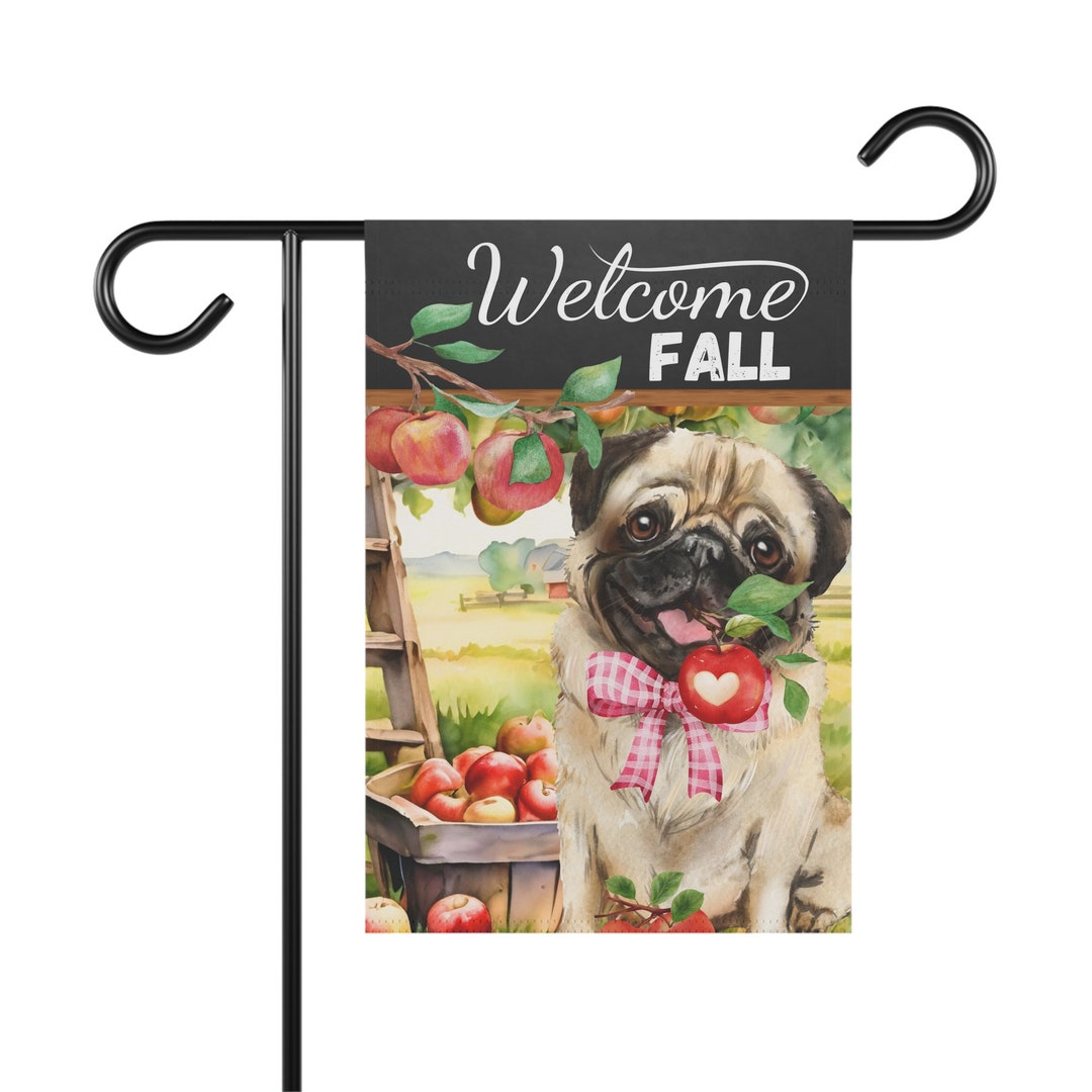 Pug Dog Fall Garden House Flag, Pug Mom Dad Gift, Pug Lover Autumn ...