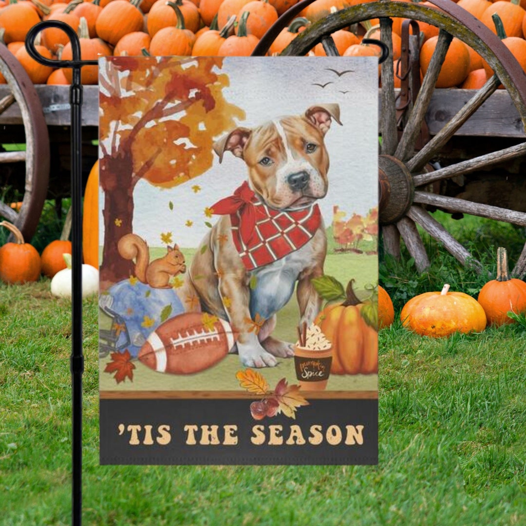 Pitbull Fall Garden Flag, Football, Pumpkin Spice, Pitbull Dog Mom Gift ...