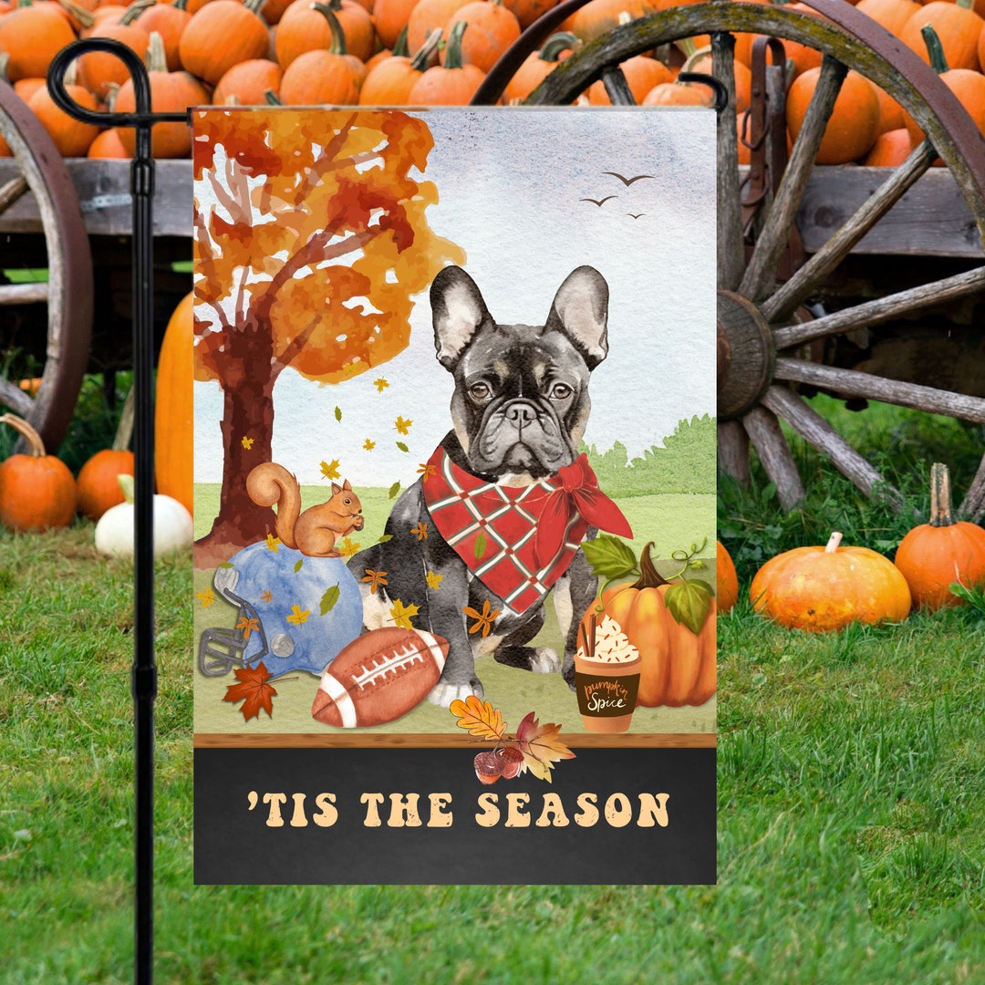 Black Frenchie French Bulldog Fall Garden Flag, Football, Pumpkin Spice ...