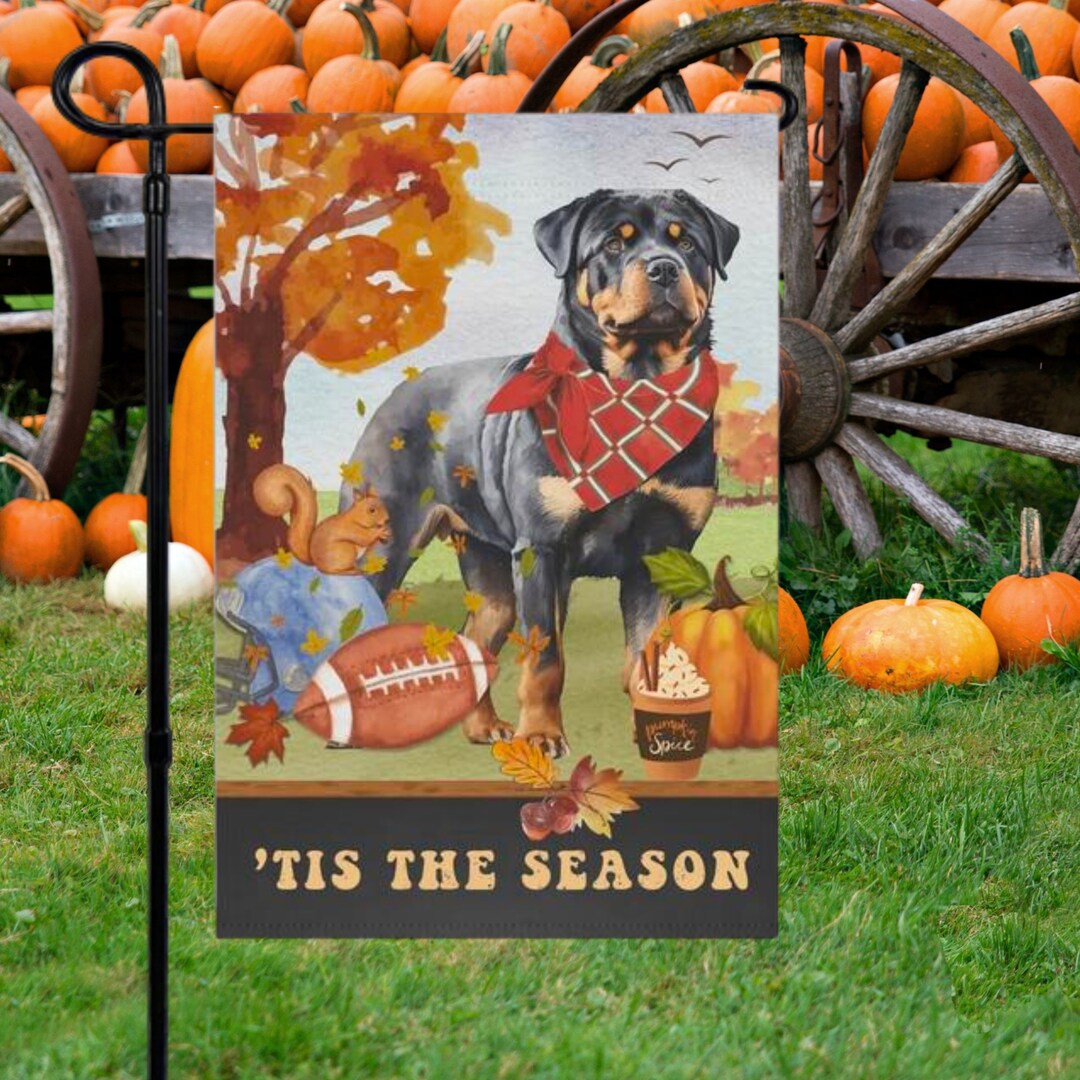 Rottweiler Fall Garden Flag, Football, Pumpkin Spice, Rottweiler Dog ...