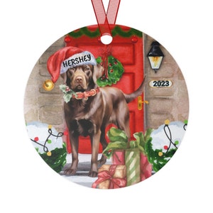 Personalized CHOCOLATE BROWN Labrador Retriever Dog Christmas Ornament ...