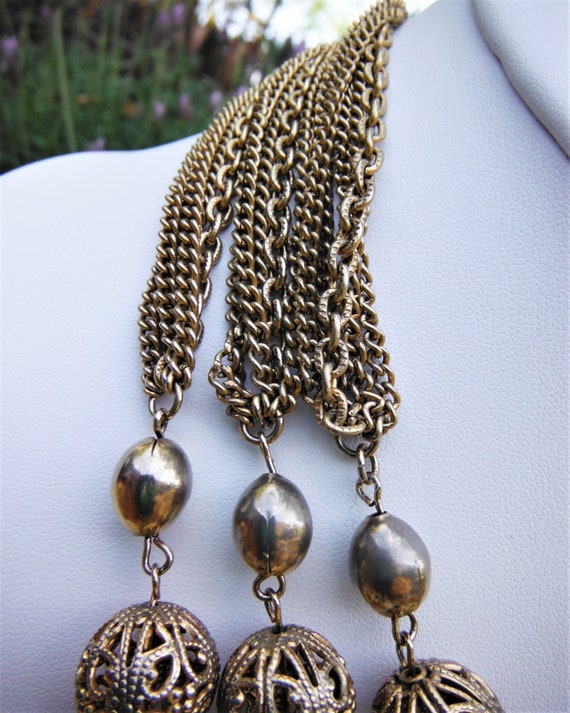 Vintage Midcentury Mod Gold Multistrand Necklace, Gol… - Gem