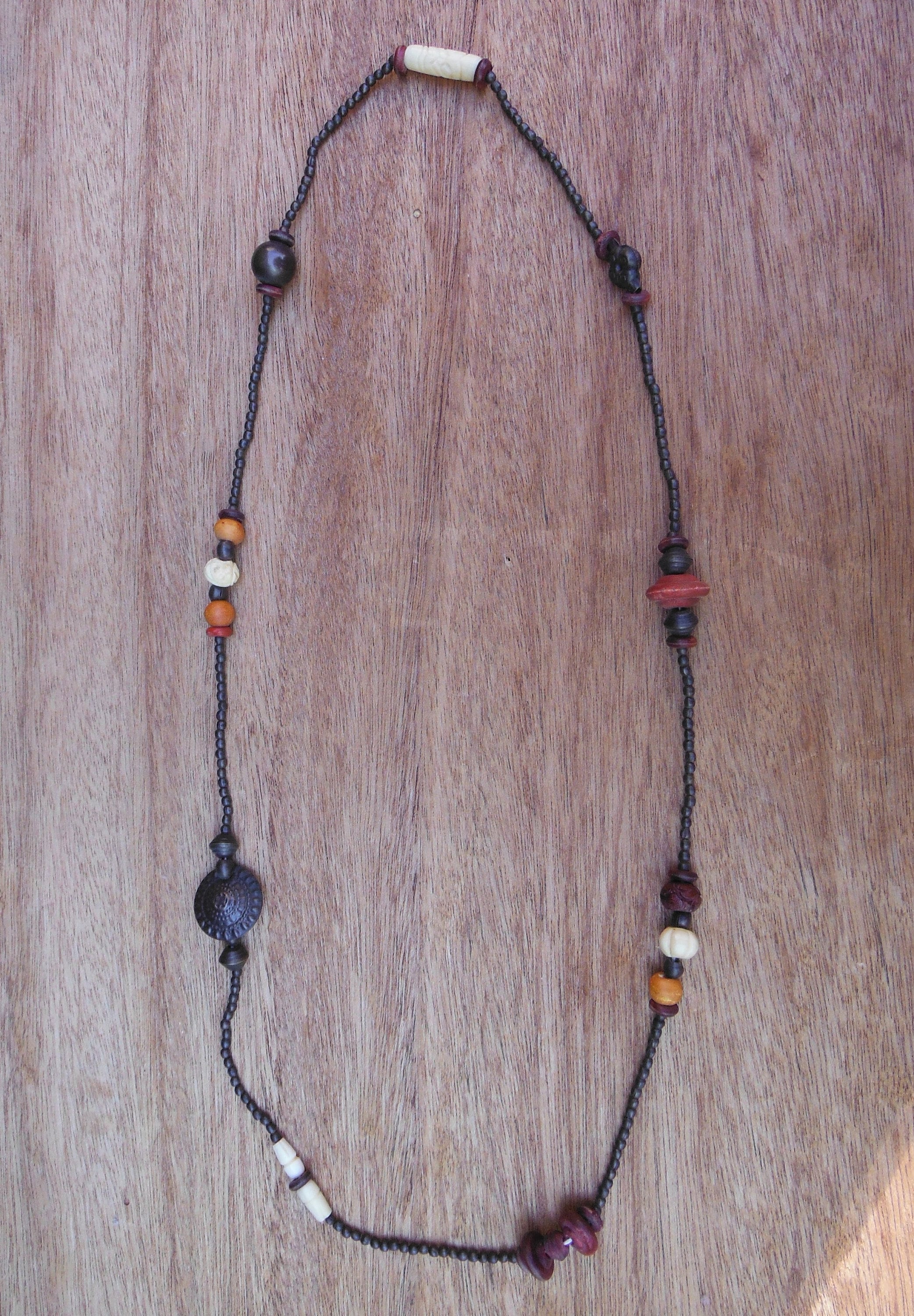 Vintage African Bone and Metal Bead Necklace, Long African Beaded ...