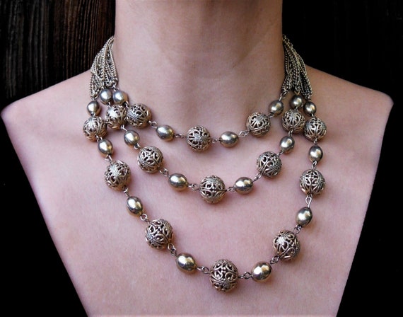 Vintage Midcentury Mod Gold Multistrand Necklace, Gol… - Gem