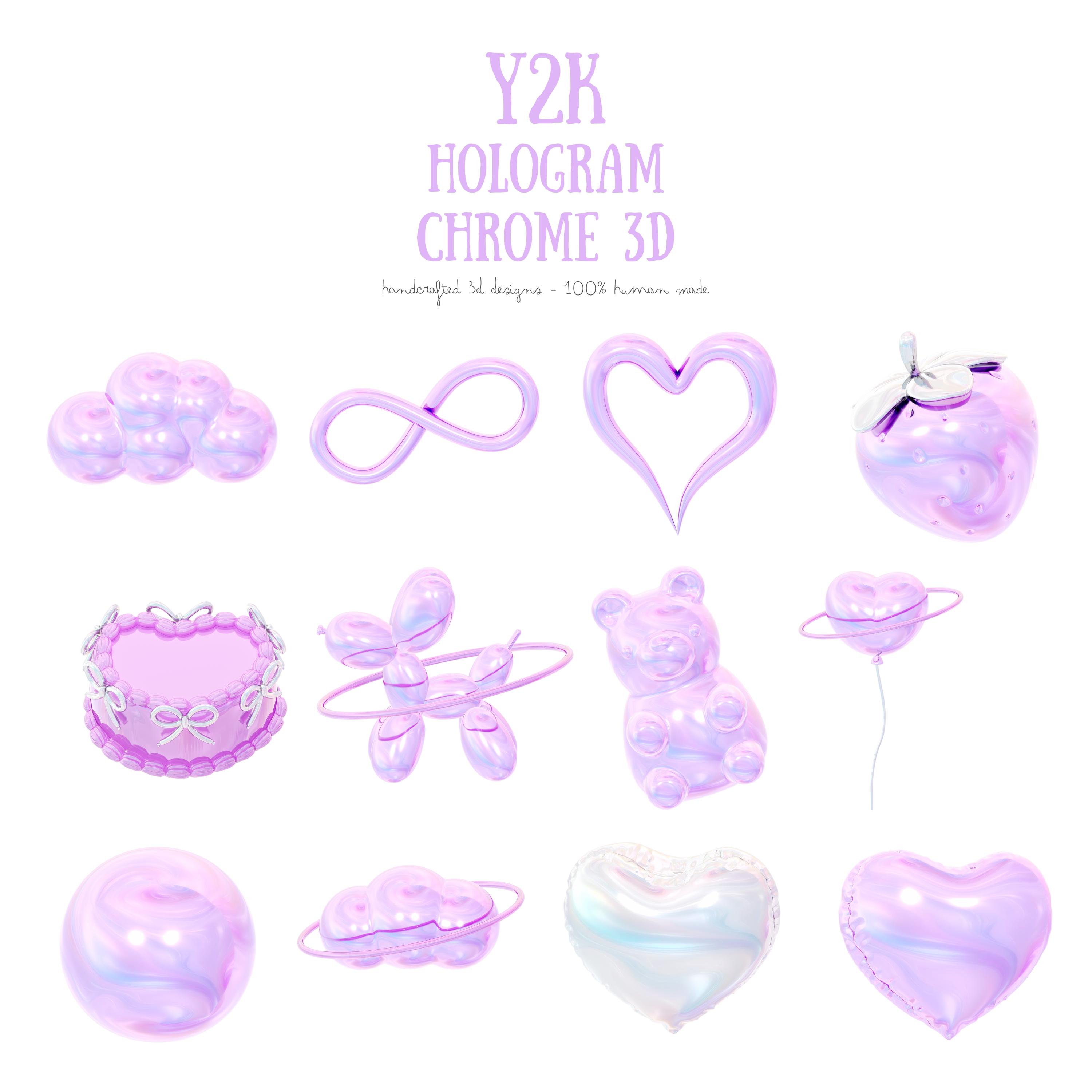 Y2K Holographic Chrome 3D Clipart, 3D Y2K Chrome,cute Aesthetic Icons ...