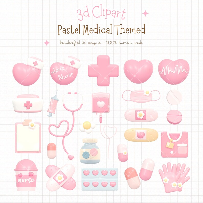Pastel Medical 3D Clipart – Nurse & Healthcare Icons, Cute Pastel ...