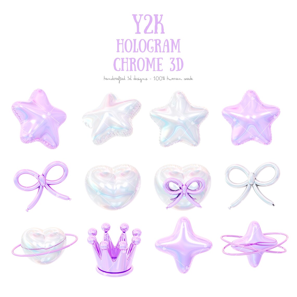 Y2K Holographic Chrome 3D Clipart, 3D Y2K Chrome,cute Aesthetic Icons ...