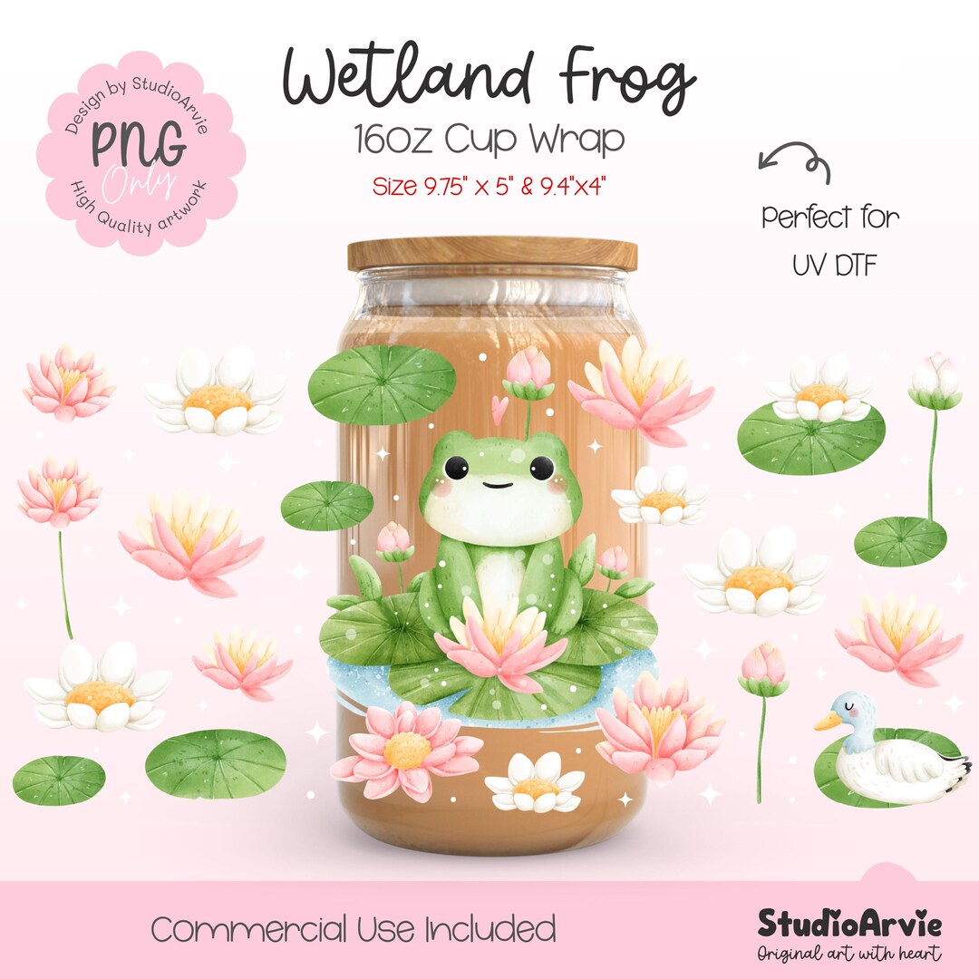Cute Frog Cup Wrap, Frog Glass Wrap, 16 Oz Glass Can Wrap Frogs, Frog ...