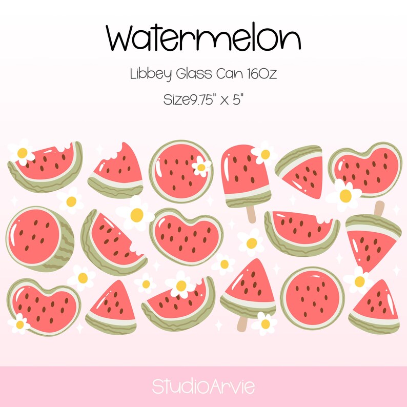 Watermelon PNG Libbey Glass Can Wrap | Cute Summer Fruit Popsicle Daisy ...