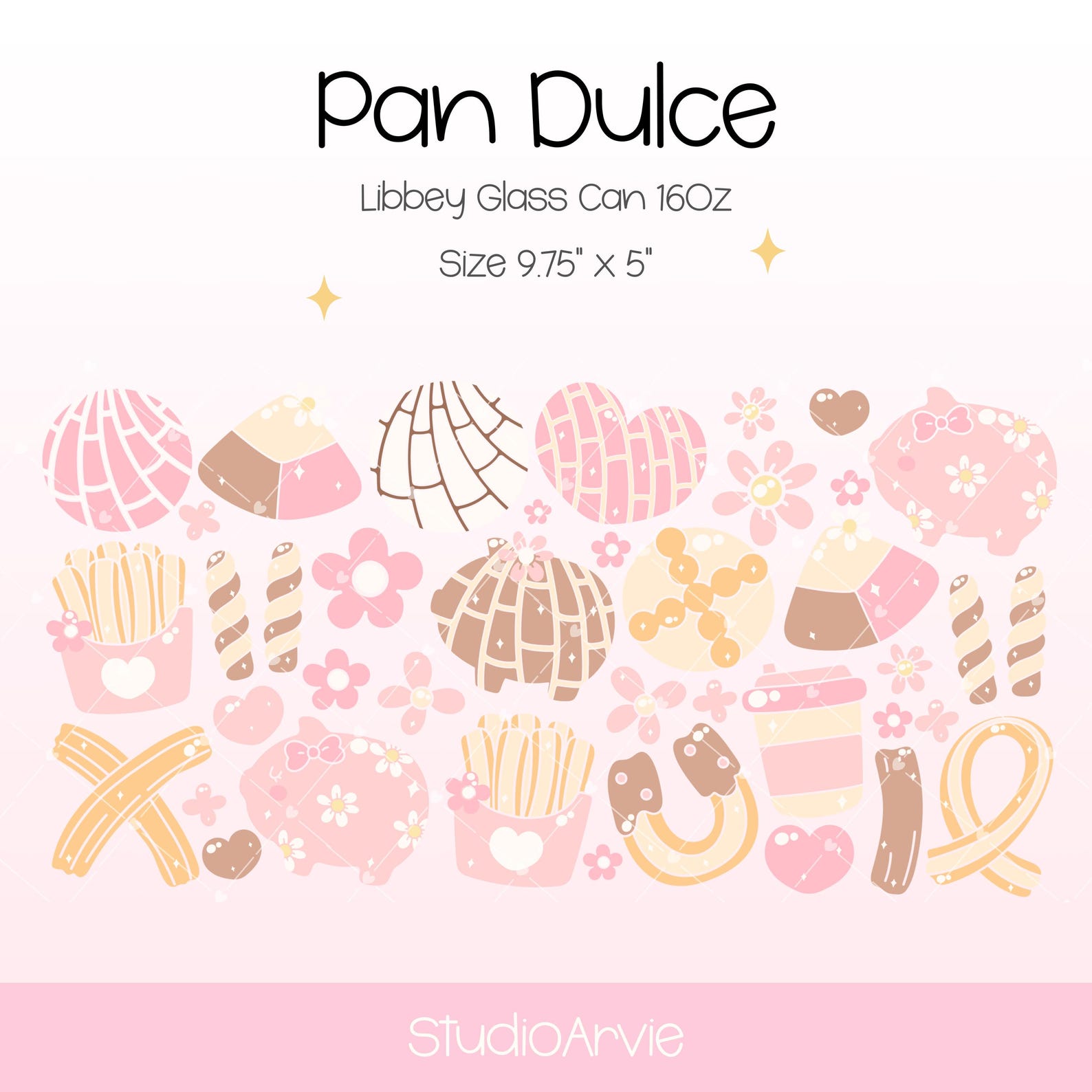 Kawaii Conchas PNG Libbey Glass Can Wrap | Cute Mexican Pan Dulce ...