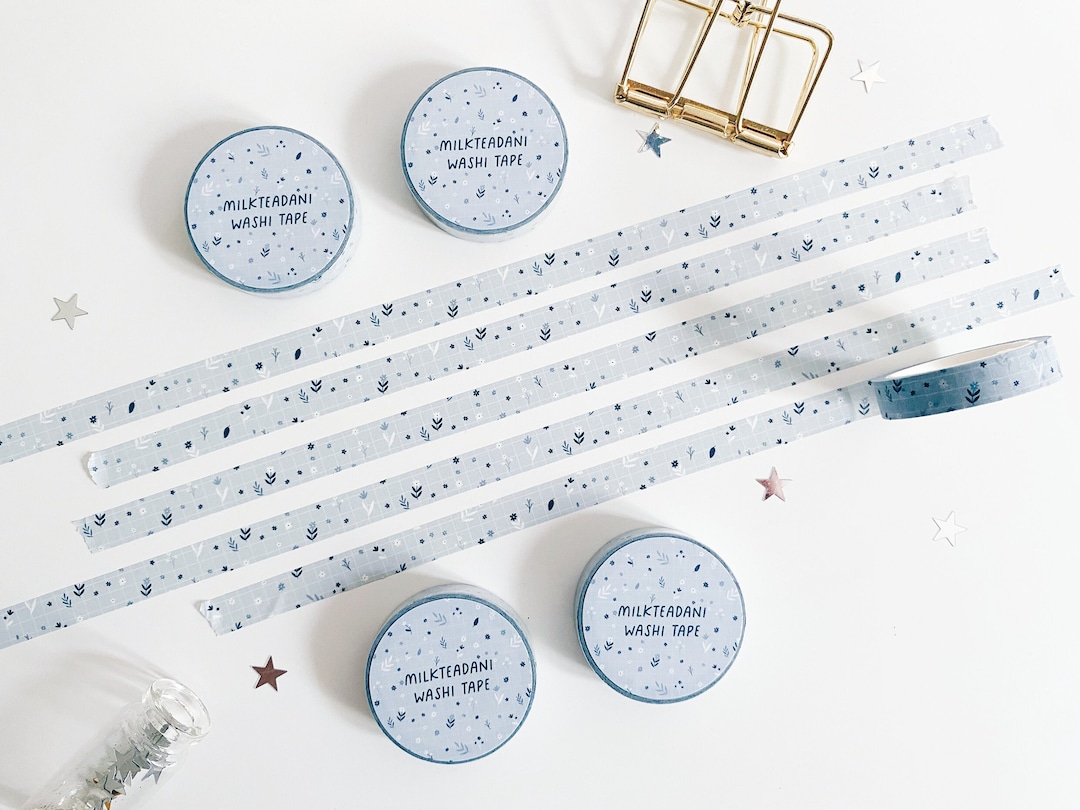 Washi Tape, Light Blue Floral Grid, 10MM Washi Tape, Blue Flowers, Blue ...