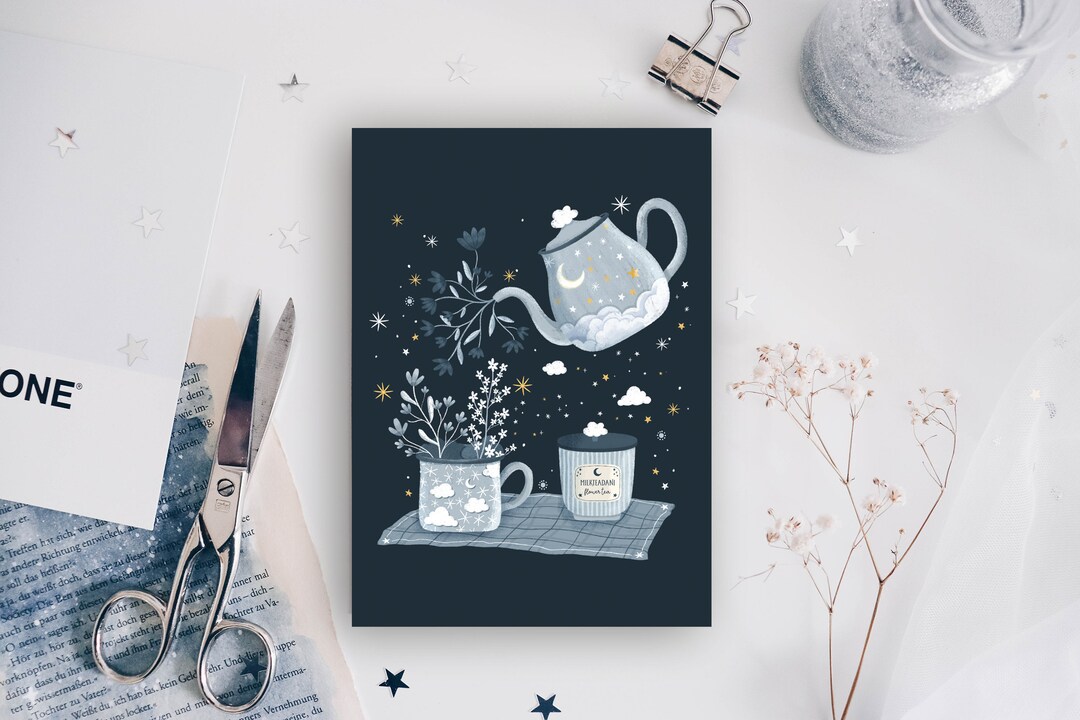 A6 Postcard, Tea Time, Floral Tea Time Illustration, Picnic ...