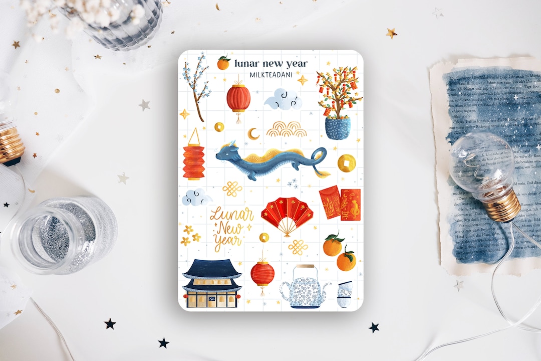 Stickersheet, Lunar New Year Decorations, Year of the Dragon Art, LNY ...